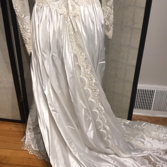 Dresses | Vintage Balloon Victorian Coquette Satin Train Lace Floral ...